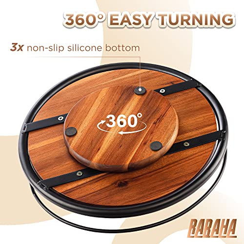 RABAHA 13" Lazy Susan Organizer for Cabinet - Lazy Susan Turntable for Table - Kitchen Turntable Storage Food Bin Container for Spices, Fridge, Pantry, Countertop (Acacia Wood + Steel Frame)