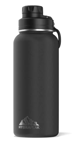 Hydrapeak 32 oz Insulated Water Bottle with Chug Lid - Reusable Leak Proof Stainless Steel Water Bottles, Double Wall Vacuum Insulation | 24 Hours Cold and 12 Hours Hot (Black)