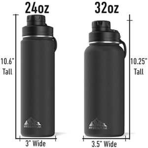 Hydrapeak 32 oz Insulated Water Bottle with Chug Lid - Reusable Leak Proof Stainless Steel Water Bottles, Double Wall Vacuum Insulation | 24 Hours Cold and 12 Hours Hot (Black)