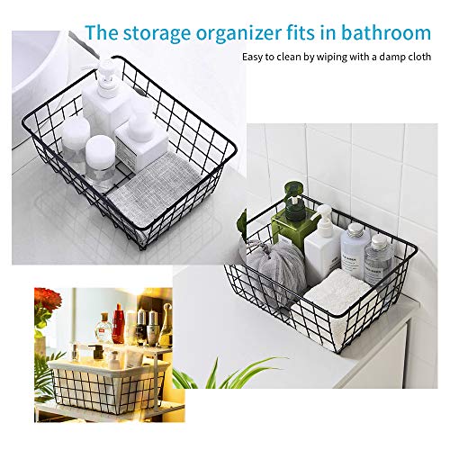 5PCS Wire Storage Baskets, Premium Metal Storage Organizer Basket, Small Size Metal Baskets for Home Office Kitchen, Black