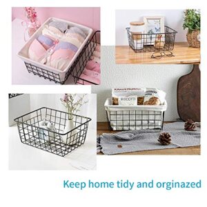 5PCS Wire Storage Baskets, Premium Metal Storage Organizer Basket, Small Size Metal Baskets for Home Office Kitchen, Black