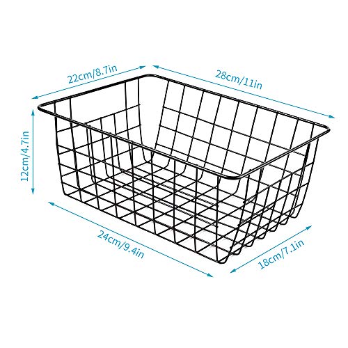 5PCS Wire Storage Baskets, Premium Metal Storage Organizer Basket, Small Size Metal Baskets for Home Office Kitchen, Black