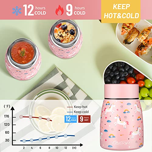 Charcy 11 Ounce Kids Thermos for Hot Food, Soup Thermos Insulated Food Jar for Hot & Cold Food - Pink Unicorn