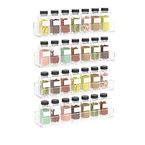 NIUBEE Wall Mounted Spice Rack Organizer,Clear Acrylic Spice Shelf Storage Holder,Hanging Seasoning Rack Organizer for Wall Kitchen 4 Pack