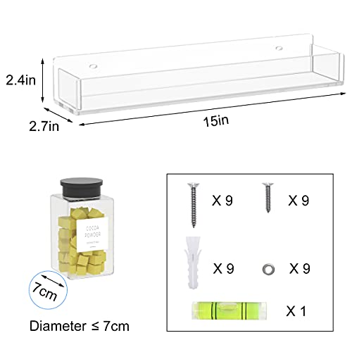 NIUBEE Wall Mounted Spice Rack Organizer,Clear Acrylic Spice Shelf Storage Holder,Hanging Seasoning Rack Organizer for Wall Kitchen 4 Pack