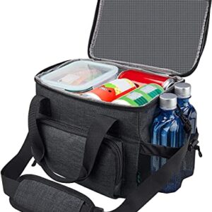 F40C4TMP Lunch Box for Men, Insulated Lunch Bag Large Adults, 12L Reusable Black Lunchbox Cooler Bag for Work Picnic School