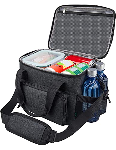 F40C4TMP Lunch Box for Men, Insulated Lunch Bag Large Adults, 12L Reusable Black Lunchbox Cooler Bag for Work Picnic School