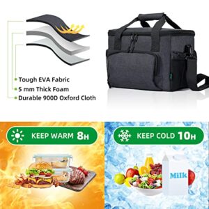 F40C4TMP Lunch Box for Men, Insulated Lunch Bag Large Adults, 12L Reusable Black Lunchbox Cooler Bag for Work Picnic School