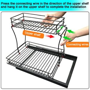 Pull Out Cabinet Organizer, 2-Tier Under Sink Slide Out Kitchen Cabinet Storage Shelves with Sliding Storage Basket Drawers, for Bathroom, Kitchen, Office,Least 13 Inch Cabinet Opening （Black ）