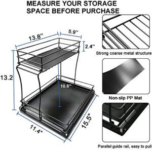 Pull Out Cabinet Organizer, 2-Tier Under Sink Slide Out Kitchen Cabinet Storage Shelves with Sliding Storage Basket Drawers, for Bathroom, Kitchen, Office,Least 13 Inch Cabinet Opening （Black ）