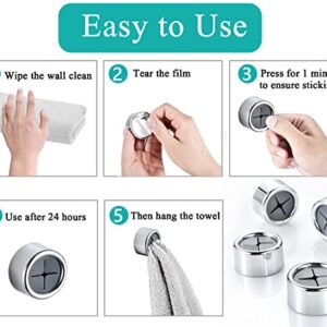 THSIREE 6pcs Push Hooks for Towel, Self-Adhesive Kitchen Towel Holder, Round Wall & Door Mounted Towel Hooks for Kitchen Cabinet Bathroom Home for Hanging Dish Rag Rack Hook No Drilling Required