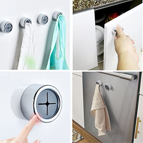 THSIREE 6pcs Push Hooks for Towel, Self-Adhesive Kitchen Towel Holder, Round Wall & Door Mounted Towel Hooks for Kitchen Cabinet Bathroom Home for Hanging Dish Rag Rack Hook No Drilling Required