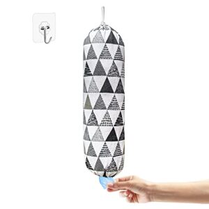 plastic bag holder,wall mount plastic bag organizer,washable large grocery bag storage dispenser,shopping bags carrier ​for home kitchen travelling,free adjustment with drawstring,gray triangle, 22×9″