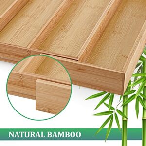 OMISSA Bamboo Expandable Drawer Organizer for Utensils Holder, Adjustable Cutlery Tray, Wood Drawer Dividers Organizer for Silverware, Flatware, Knives in Kitchen, Bedroom, Living Room