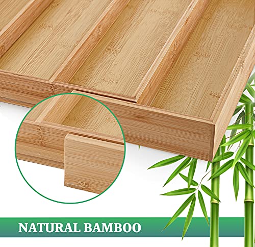 OMISSA Bamboo Expandable Drawer Organizer for Utensils Holder, Adjustable Cutlery Tray, Wood Drawer Dividers Organizer for Silverware, Flatware, Knives in Kitchen, Bedroom, Living Room