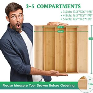 OMISSA Bamboo Expandable Drawer Organizer for Utensils Holder, Adjustable Cutlery Tray, Wood Drawer Dividers Organizer for Silverware, Flatware, Knives in Kitchen, Bedroom, Living Room