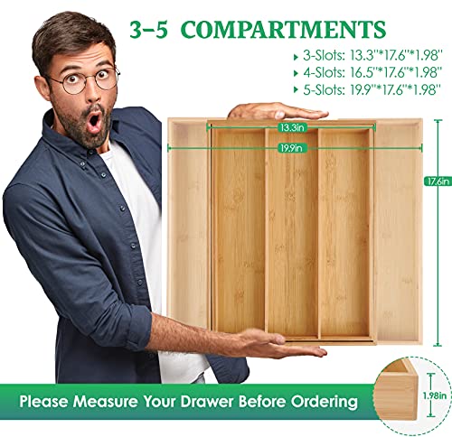 OMISSA Bamboo Expandable Drawer Organizer for Utensils Holder, Adjustable Cutlery Tray, Wood Drawer Dividers Organizer for Silverware, Flatware, Knives in Kitchen, Bedroom, Living Room