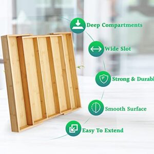 OMISSA Bamboo Expandable Drawer Organizer for Utensils Holder, Adjustable Cutlery Tray, Wood Drawer Dividers Organizer for Silverware, Flatware, Knives in Kitchen, Bedroom, Living Room