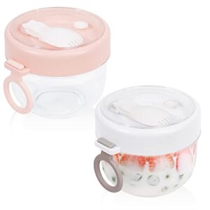 overnight oat containers with lids and spoons 2pcs, 20oz portable plastic yogurt jars, leak-proof large capacity dessert cups for yogurt breakfast on the go cups, oatmeal jars snack containers