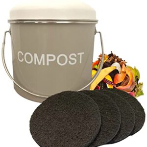 Compost Bin for Kitchen Countertop with Lid - Indoor Bucket for Food Scraps, Decorative Recycler Pail for Home Composting. Grey and White Country Kitchen Decor by Gardenatomy