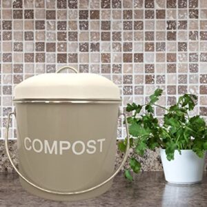 Compost Bin for Kitchen Countertop with Lid - Indoor Bucket for Food Scraps, Decorative Recycler Pail for Home Composting. Grey and White Country Kitchen Decor by Gardenatomy