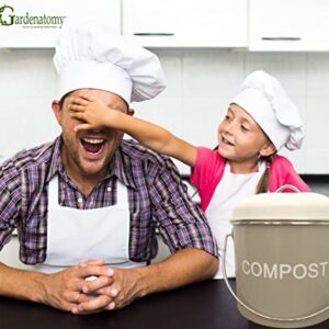 Compost Bin for Kitchen Countertop with Lid - Indoor Bucket for Food Scraps, Decorative Recycler Pail for Home Composting. Grey and White Country Kitchen Decor by Gardenatomy