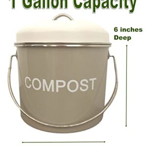 Compost Bin for Kitchen Countertop with Lid - Indoor Bucket for Food Scraps, Decorative Recycler Pail for Home Composting. Grey and White Country Kitchen Decor by Gardenatomy