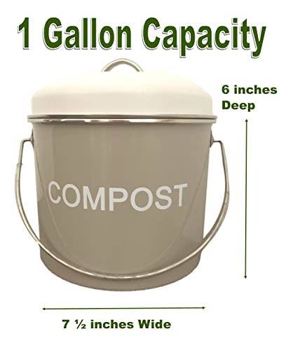 Compost Bin for Kitchen Countertop with Lid - Indoor Bucket for Food Scraps, Decorative Recycler Pail for Home Composting. Grey and White Country Kitchen Decor by Gardenatomy