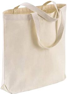 tbf 12-pack heavy duty sturdy canvas tote bags with handles – reusable natural grocery shopping bags blank cloth fabric for diy, crafts – 15x15x3