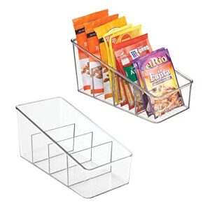 mdesign large plastic food packet organizer caddy, fridge or freezer – storage for kitchen, pantry, cabinet, countertop – spice pouches, dressing mixes, hot chocolate, rice, seasoning; 2 pack – clear