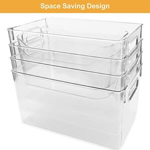 Set of 6 Clear Plastic Organizer Storage Bins, Perfect Kitchen Organization or Pantry Storage - Fridge Organizer, Cabinet Storage Bins for Kitchen, Countertops, Bedrooms, Bathrooms