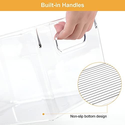 Set of 6 Clear Plastic Organizer Storage Bins, Perfect Kitchen Organization or Pantry Storage - Fridge Organizer, Cabinet Storage Bins for Kitchen, Countertops, Bedrooms, Bathrooms