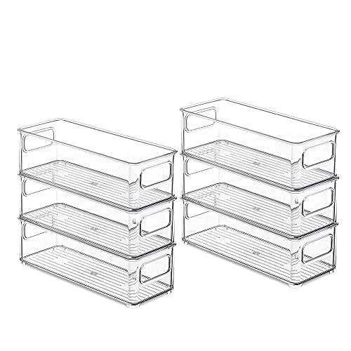 Set Of 6 Plastic Refrigerator Organizer Bins, Clear Stackable Food Storage Bins For Fridge, Freezer, Kitchen Cabinet, Pantry Organization, BPA Free Fridge Organizer