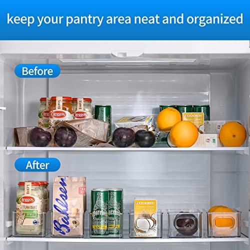 Set Of 6 Plastic Refrigerator Organizer Bins, Clear Stackable Food Storage Bins For Fridge, Freezer, Kitchen Cabinet, Pantry Organization, BPA Free Fridge Organizer