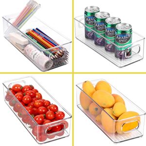 Stackable Plastic Food Storage Bin with Handles for Kitchen Pantry, Cabinet, Refrigerator, Freezer - Organizer for Fruit, Yogurt, Squeeze Pouches - BPA Free, 10" Long - 2 Pack – Clear