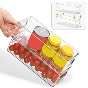 Stackable Plastic Food Storage Bin with Handles for Kitchen Pantry, Cabinet, Refrigerator, Freezer - Organizer for Fruit, Yogurt, Squeeze Pouches - BPA Free, 10" Long - 2 Pack – Clear