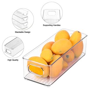 Stackable Plastic Food Storage Bin with Handles for Kitchen Pantry, Cabinet, Refrigerator, Freezer - Organizer for Fruit, Yogurt, Squeeze Pouches - BPA Free, 10" Long - 2 Pack – Clear