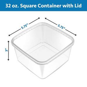 32-oz. Square Clear Deli Containers with Lids | Stackable, Tamper-Proof BPA-Free Food Storage Containers | Recyclable Space Saver Airtight Container for Kitchen Storage, Meal Prep, Take Out | 20 Pack