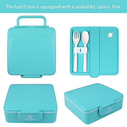 Wagindd Bento Lunch Box for Kids, Leak-proof Bento-style Kid Snack Containers with 4 Compartments, Bento Boxes with Utensils and Handle for School