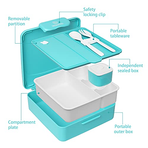 Wagindd Bento Lunch Box for Kids, Leak-proof Bento-style Kid Snack Containers with 4 Compartments, Bento Boxes with Utensils and Handle for School