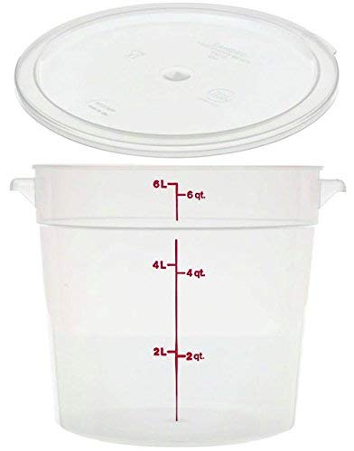 Cambro Camware Bundle 6 &12 Quart Translucent Round Food Storage Containers with Lids and Free Scraper