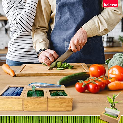 KALEWA Wooden Ziplock Bag Organizer for Drawer - Bamboo Kitchen Accessories Set - Storage Bag Organizer Kitchen Drawer Compatible with Ziploc, Hefty for Gallon, Quart, Sandwich, Snack