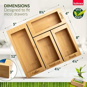 KALEWA Wooden Ziplock Bag Organizer for Drawer - Bamboo Kitchen Accessories Set - Storage Bag Organizer Kitchen Drawer Compatible with Ziploc, Hefty for Gallon, Quart, Sandwich, Snack