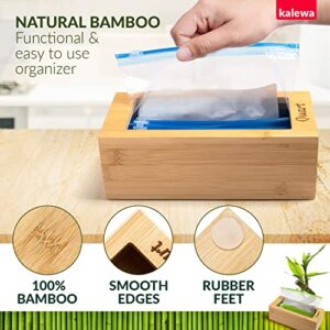 KALEWA Wooden Ziplock Bag Organizer for Drawer - Bamboo Kitchen Accessories Set - Storage Bag Organizer Kitchen Drawer Compatible with Ziploc, Hefty for Gallon, Quart, Sandwich, Snack