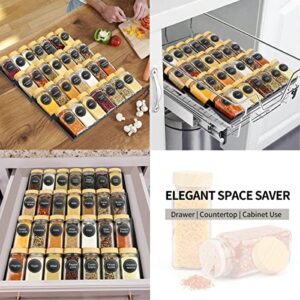 Spice Drawer Organizer, Spice Rack with 28 Spice Jars, 386 Labels, Marker & Funnel, 4 Tier Heavy Gauge Steel Seasoning Organizer Tray for Kitchen Drawer, Cabinets, Countertop, 13.4" Wide x 18.7" Deep