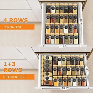 Spice Drawer Organizer, Spice Rack with 28 Spice Jars, 386 Labels, Marker & Funnel, 4 Tier Heavy Gauge Steel Seasoning Organizer Tray for Kitchen Drawer, Cabinets, Countertop, 13.4" Wide x 18.7" Deep