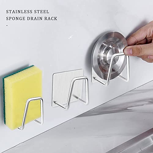 Prudiut 2 PCS Adhesive Sponge Holder for Kitchen Sink, Stainless Steel Sponge Holder Sink Caddy Waterproof Kitchen Sink Sponge Holder Quick Drying Sponge Holder for Kitchen Accessories