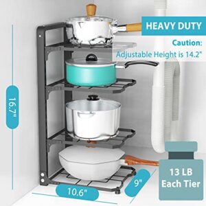 ROMATIA Pot and Pan Organizer Rack for under Cabinet, Heavy Duty Pot Pan Rack under Sink Organizers and Storage, Pot lid organizer, Kitchen Cabinet Organizer with 4 Adjustable Tiers(Hollow Style)