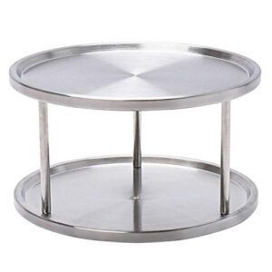 2 tier lazy susan turntable organizer,stainless steel 360 degree turntable pantry cabinet turning table spice rack organizer tray for kitchen bathroom bedroom parlor