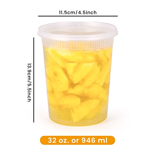 Kitch’nMore [32oz 24Pack Plastic Deli Food Storage Soup Containers with Airtight Lids, Extra-Thick, Slime, Soup, Leakproof, BPA Free